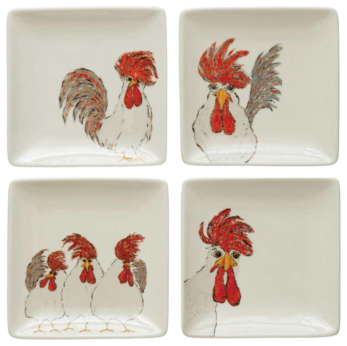 Stoneware Plate With Chicken, 4-Piece Set - Farmhouse - Dinner Plates ...