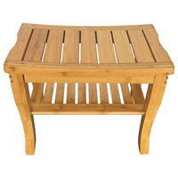 Bamboo Shower Bathroom Bench With Shelf 18" - Modern - Shower Benches ...