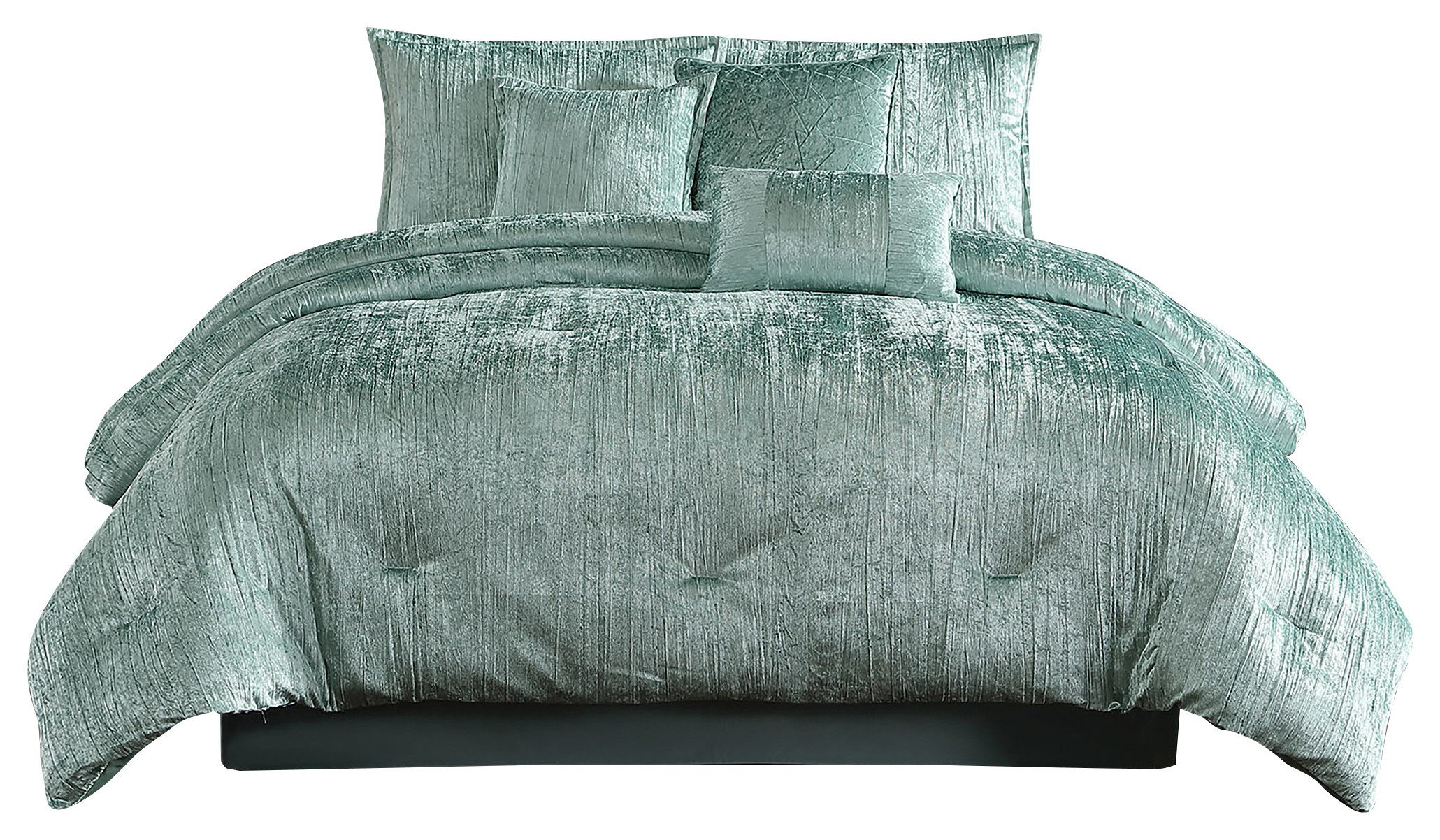 Benzara BM283893 Jay 7 Piece Queen Comforter Set, Green Polyester ...