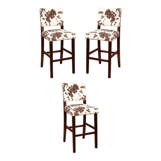 Home Square 30" Wood Bar Stool with Cow Print Upholstery in Brown - Set ...