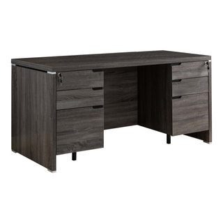 60" Modern Office Desk, Lock Drawers, Wood, Muted Grey - Transitional ...