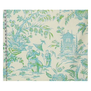 Oriental Toile Fabric Purple Ink Wash Painting Literati Pagoda - Asian ...