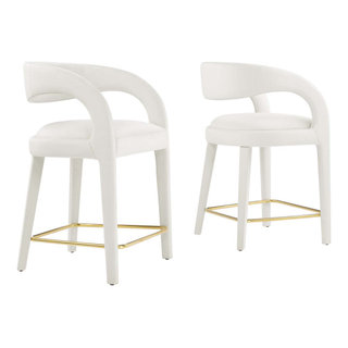Pinnacle Performance Velvet Counter Stool Set of 2, Ivory Gold ...