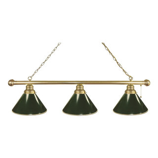Holland 3-Shade Billiard Light - Brass Fixture/Green - Contemporary ...