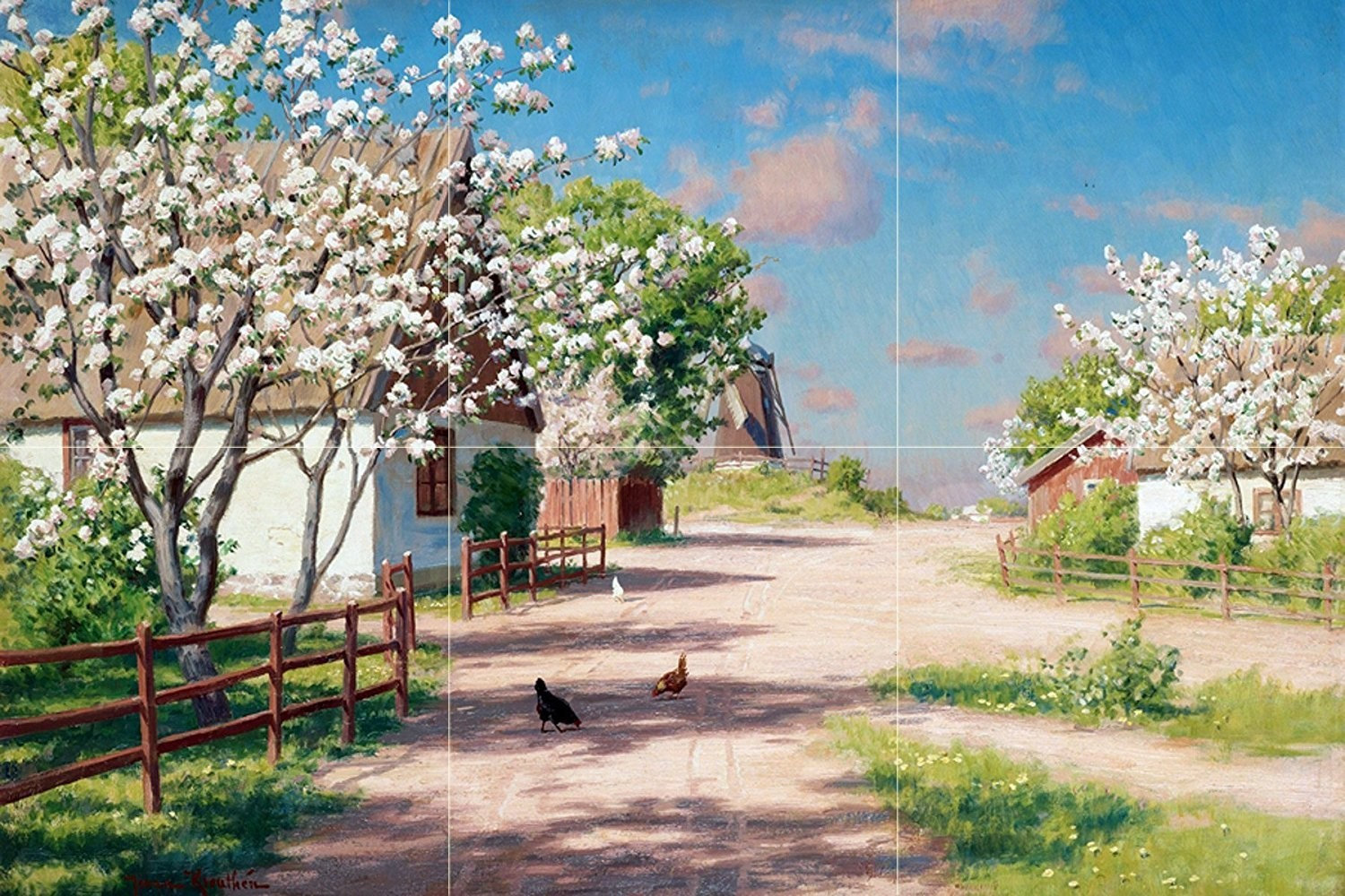 Tile Mural Kitchen Backsplash Landscape Spring in the Village And Trees ...