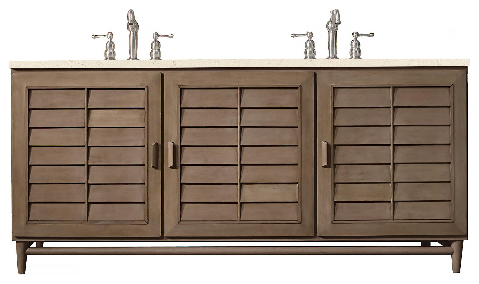 Portland 72" Double Vanity Whitewashed Walnut, w/ 3 CM Eternal Marfil ...