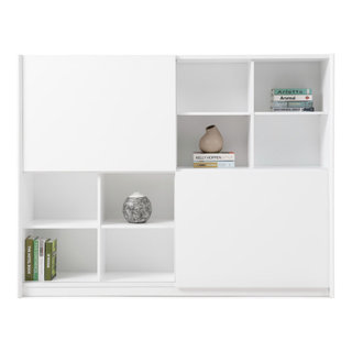 79” Modern Jackson White Matte Lacquer Bookcase Open Shelving Hidden ...
