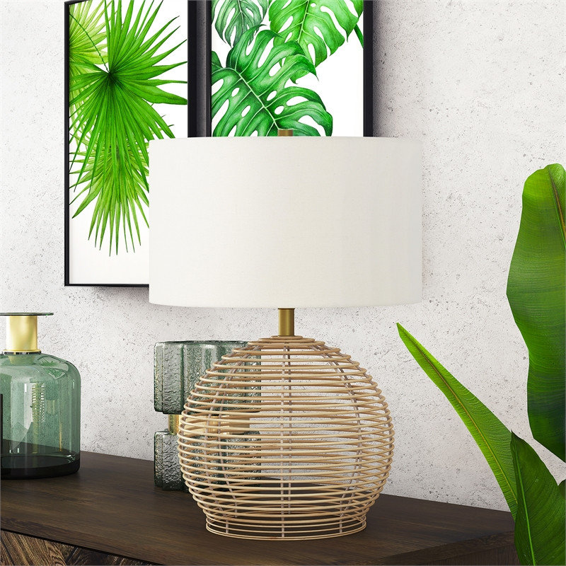 Pemberly Row 21.5" Woven Rattan Base Table Lamp in Natural and White ...