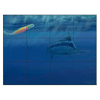 Tile Mural, Blue Marlin by Setsuo Hamanaka, 17" x 12.75" (12 Tiles ...