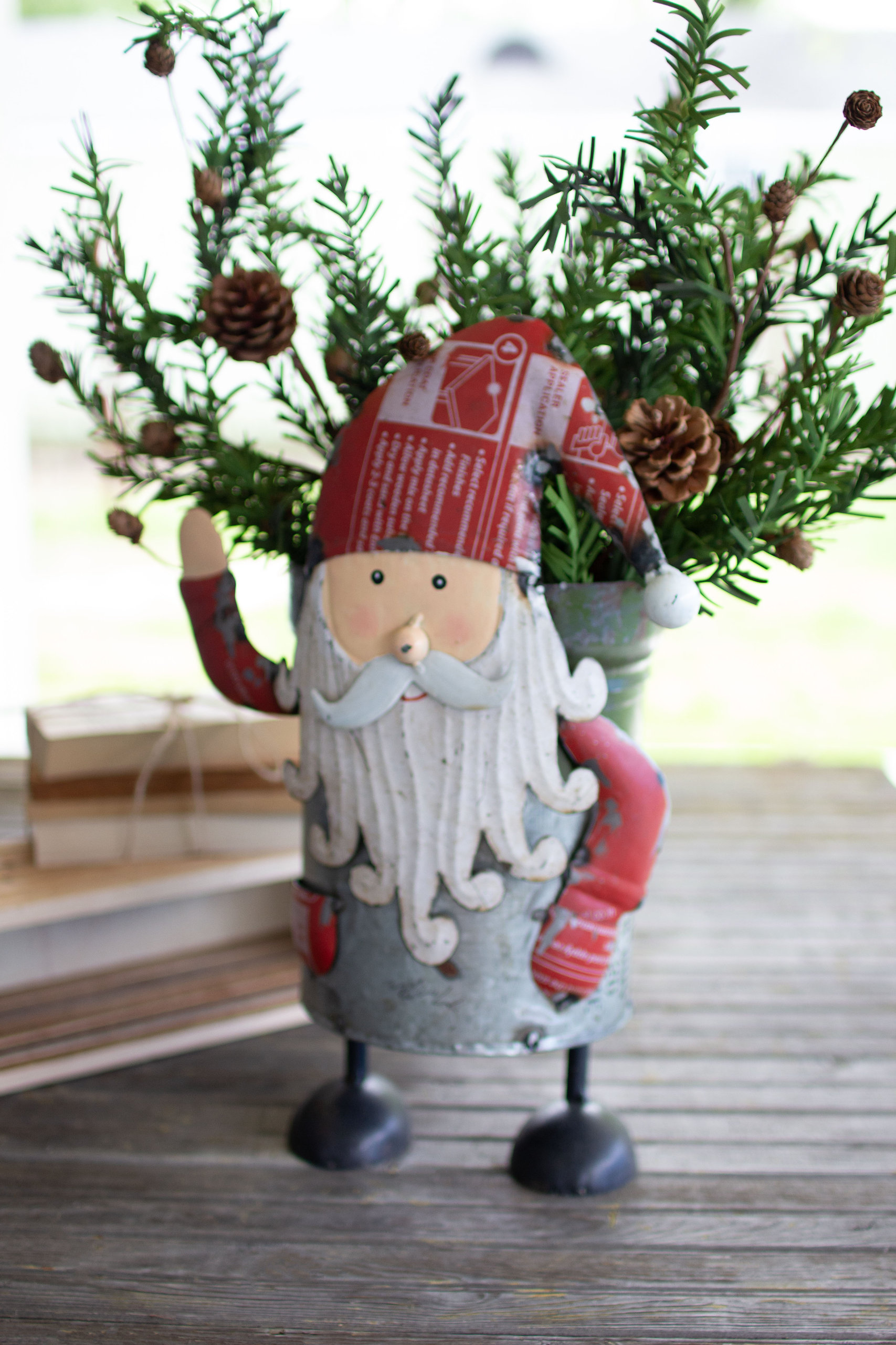 Adorable Recycled Metal Santa Claus Sculpture Planter Holiday Red White ...