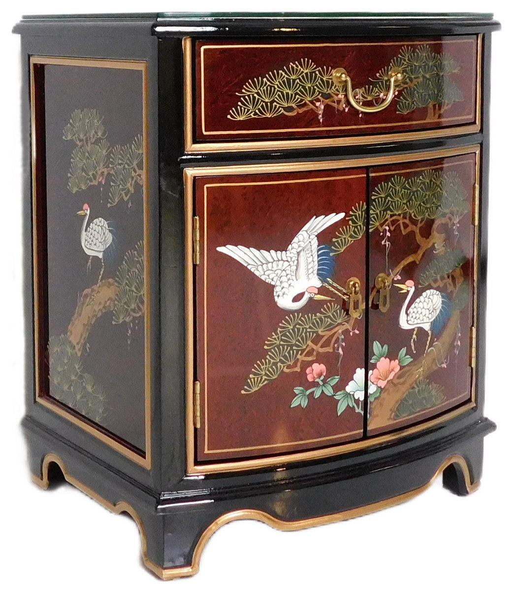 20" Oriental End Table Solid Philippine Mahogany Black and Red Lacquer ...