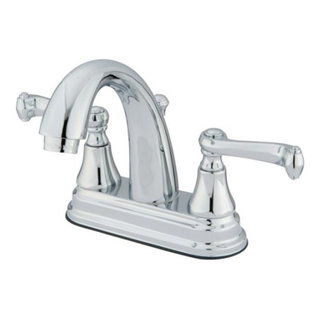 English Vintage Two Handle 4" Centerset Lavatory Faucet with Brass Pop ...