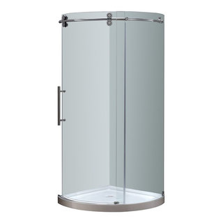 Frameless Round Shower Enclosure, Base, Chrome, 40"x40"x77.5 ...