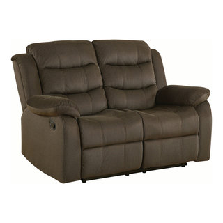 Fabric Upholstered Reclining Loveseat, Olive Brown - Transitional ...
