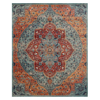 Noori Rug Distressed Soho Blue-Green/Rust Rug, 5'3" x 7'10 ...