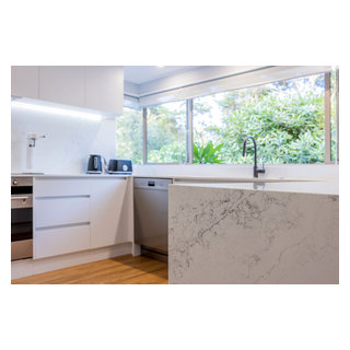 Benchtop with Waterfall End - Modern - Kitchen - Auckland - by Spin ...