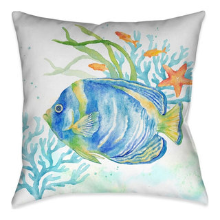 Laural Home Sea Life Angelfish 18" X 18" Indoor Decorative Pillow, 18 ...