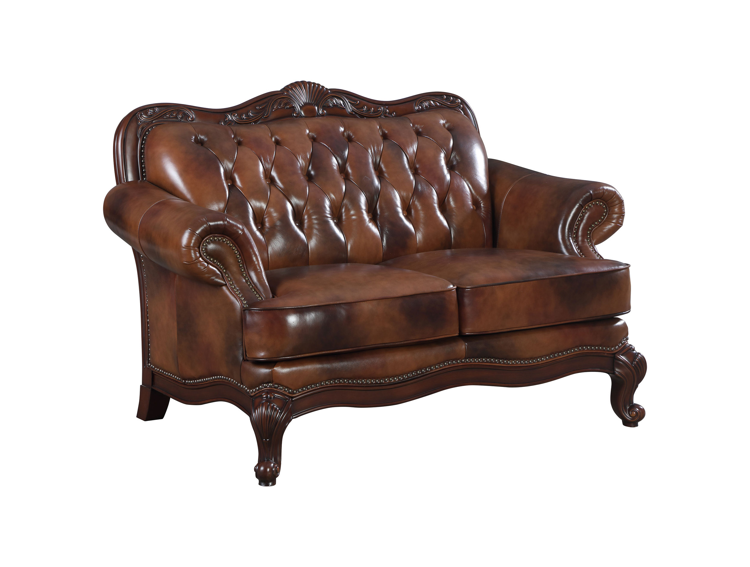 Victoria Full Leather Upholstered Rolled Arm Loveseat Brown - Loveseats ...