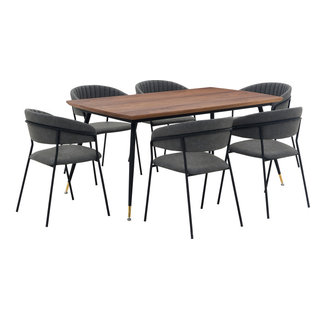 Messi and Nara Grey Faux Leather and Walnut 7 Piece Dining Set ...