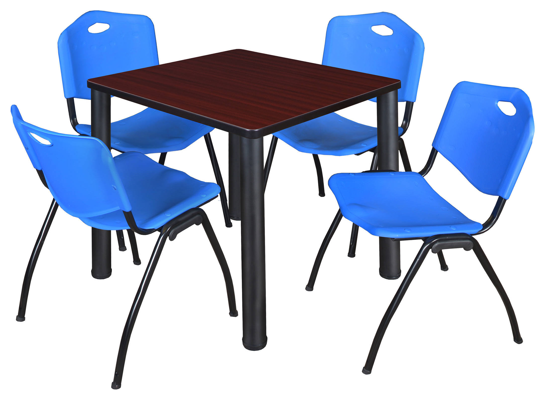 Kee 30" Square Breakroom Table, Mahogany/Black and 4 'M' Stack Chairs ...