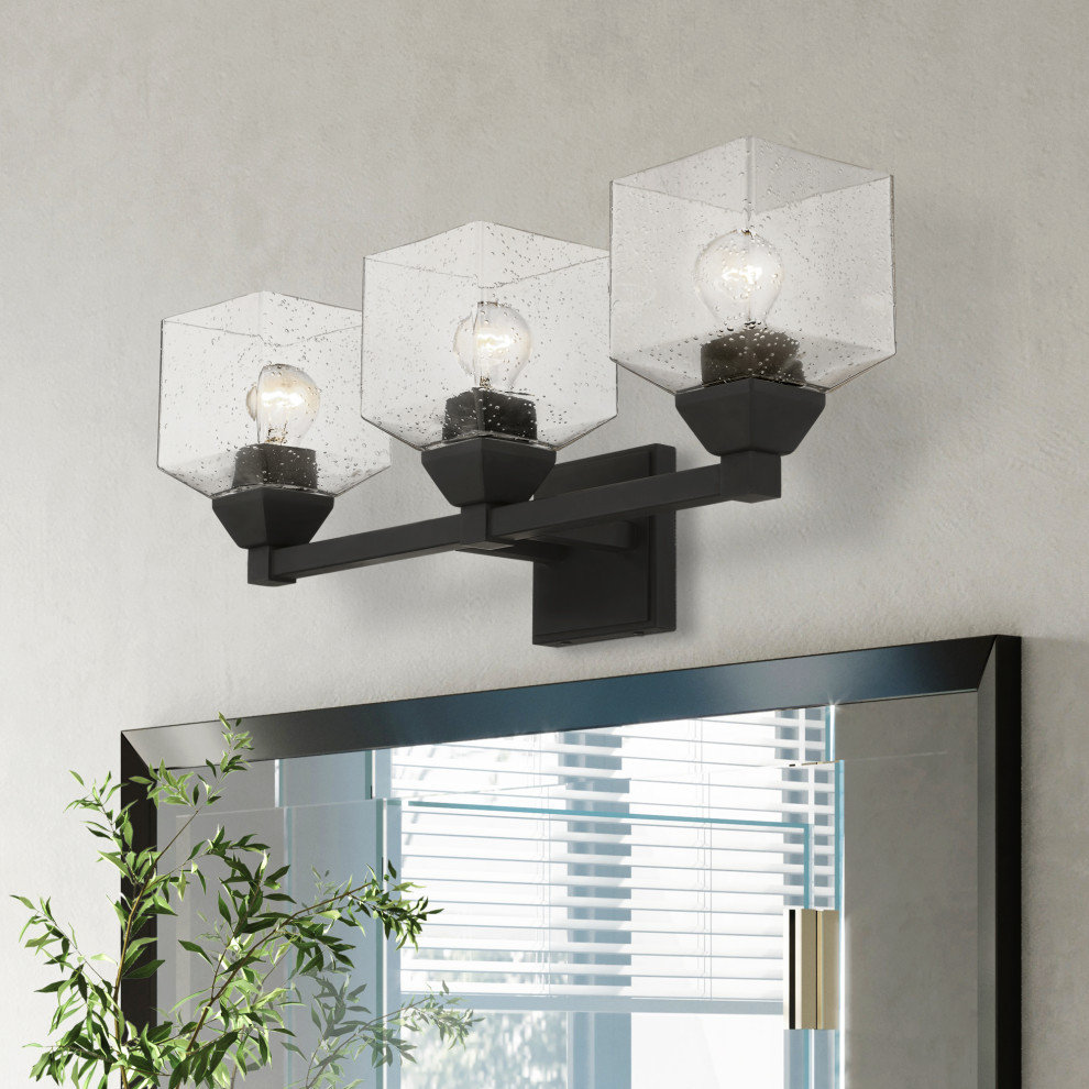 Aragon 3 Light Black Vanity Sconce - Transitional - Bathroom Vanity ...