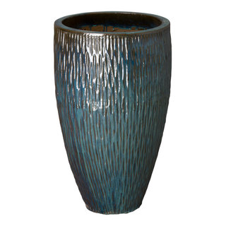 Tall Round Texture Pot Large, Teal 21X35"H, 21x35"H - Contemporary ...