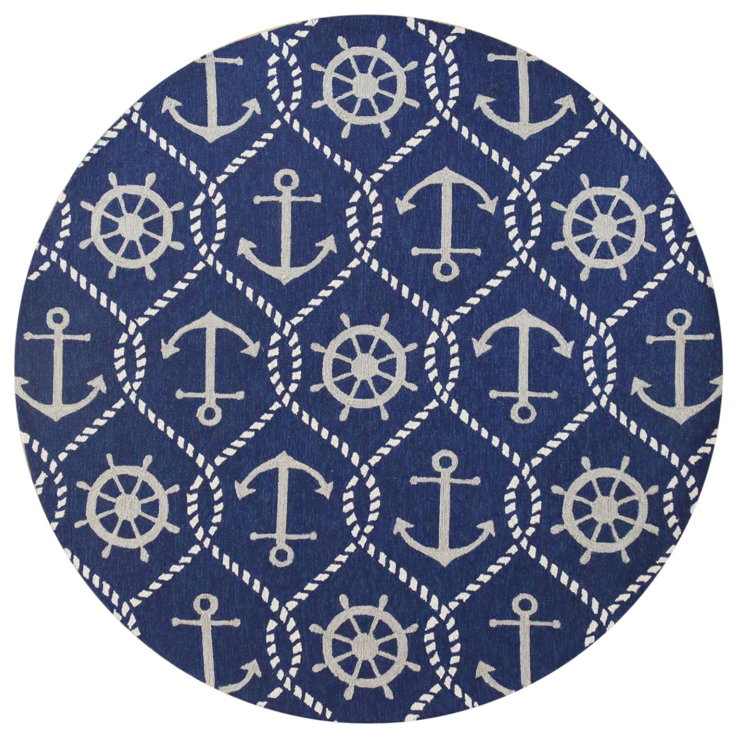 7' Navy Blue Round Nautical Handmade Indoor Outdoor Area Rug - Beach ...
