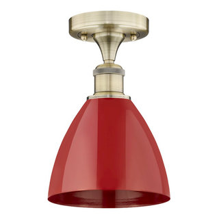 Innovations Plymouth Dome 1-Light 8" Semi-Flush, Antique Brass/Red ...