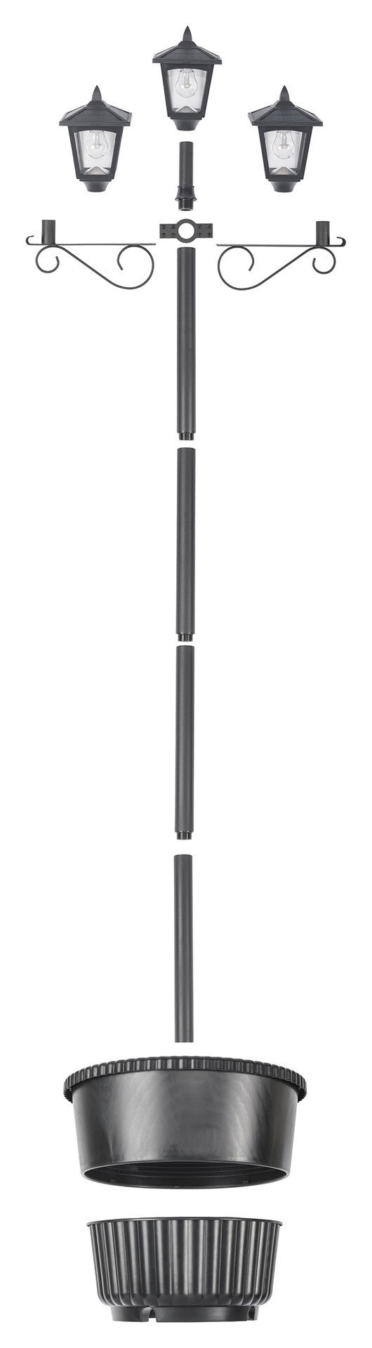 Triple Head Solar Lamp and Post set with Round Planter - Traditional ...