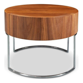 End Table, Walnut, Stainless Steel Legs With Soft Closing Drawer ...