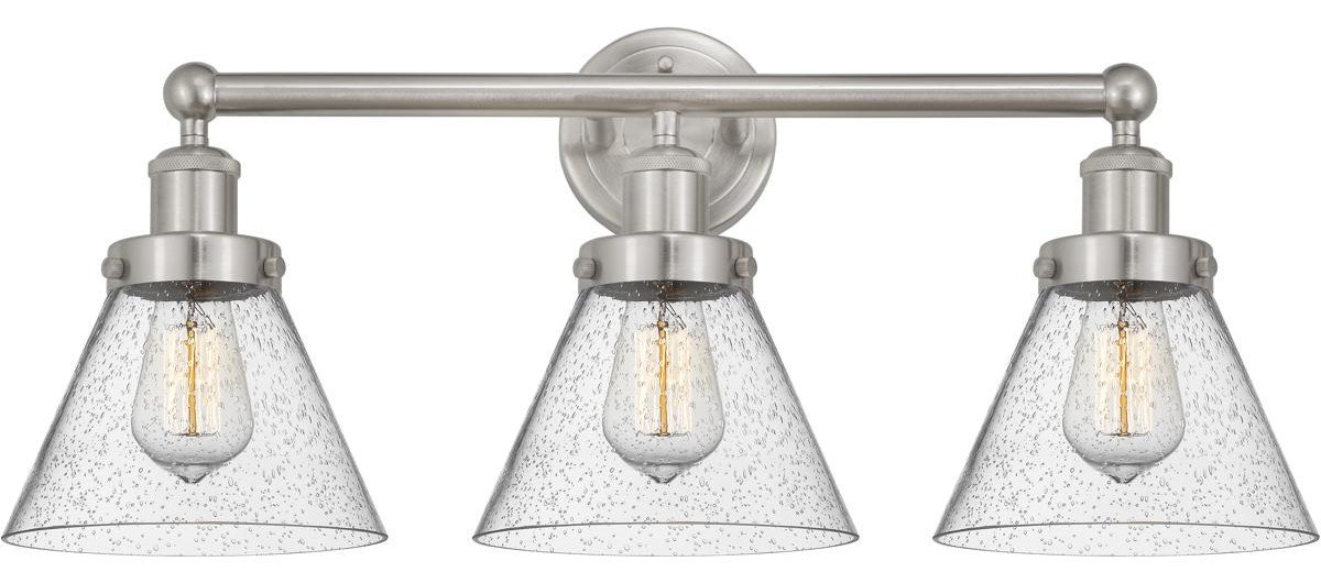 Cone 3 Light Bathroom Vanity Light, Brushed Satin Nickel - Industrial ...