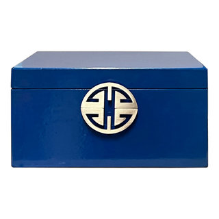 Oriental Round Hardware Royal Blue Rectangular Container Box Large ...