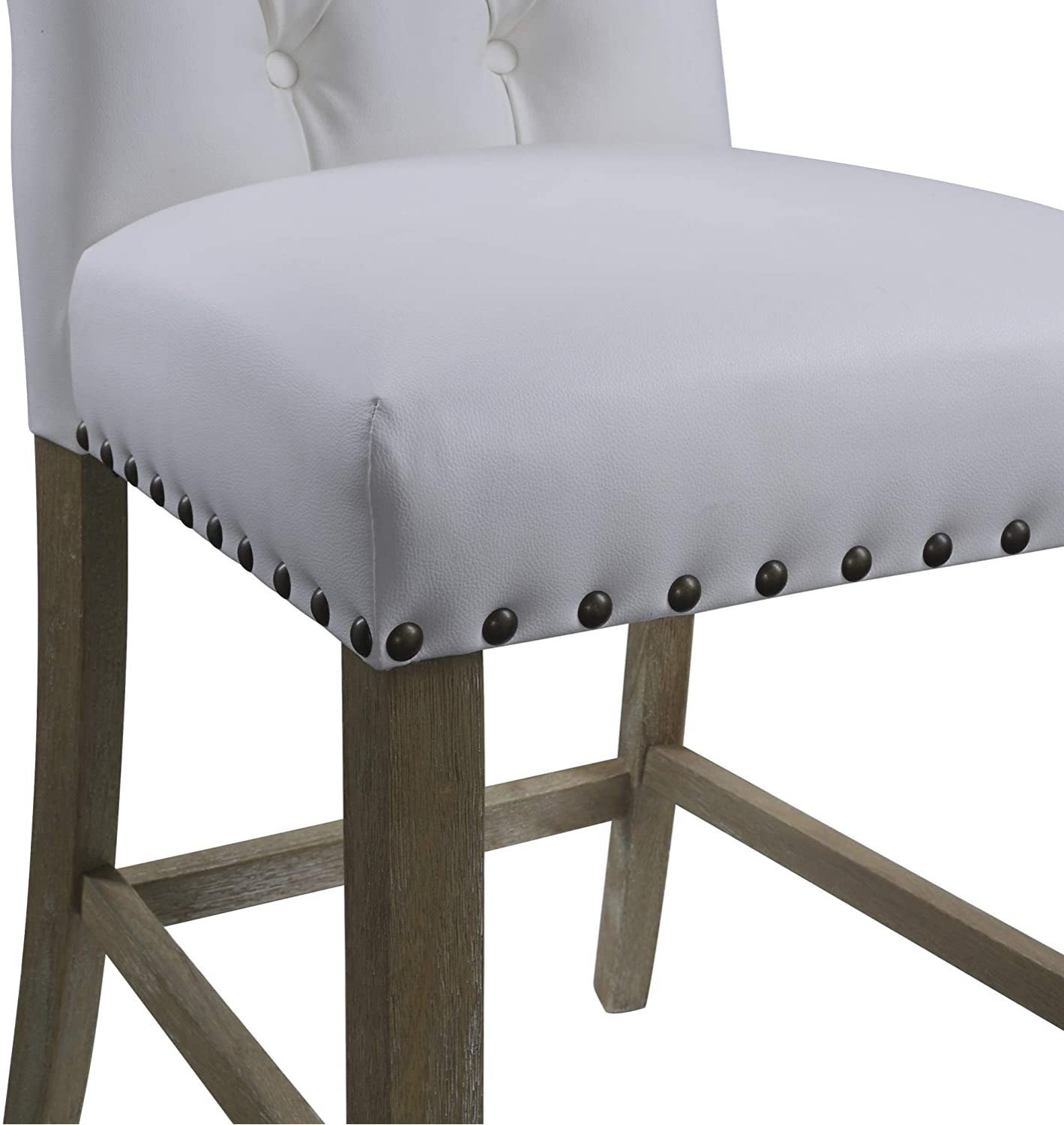 2 Pack Tufted Counter Stools with Brushed Rustic Wood Legs and Nailhead ...