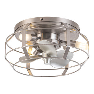 12 in Satin Nickel Flush Mount DC Motor Ceiling Fan with Light Kit and ...