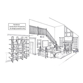 Black and White Perspective drawing of New Hope Family Room and Kitchen ...