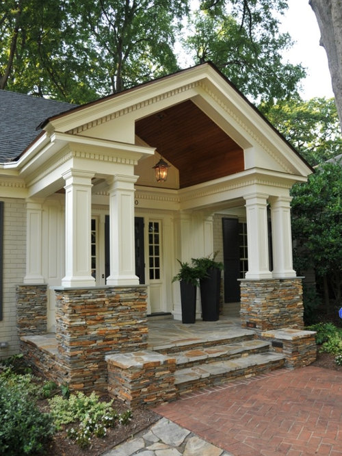Stone Pillars Front Porch