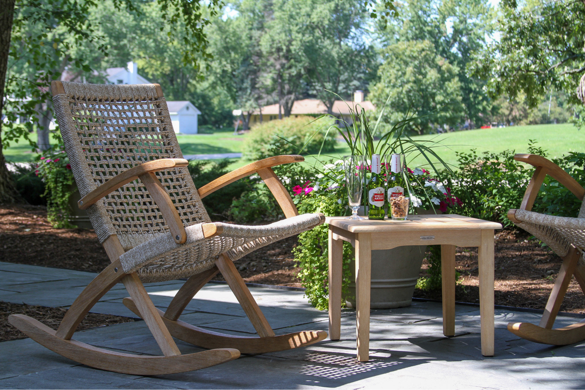 Eucalyptus and Rope Rocking Chair - Beach Style - Outdoor Rocking ...