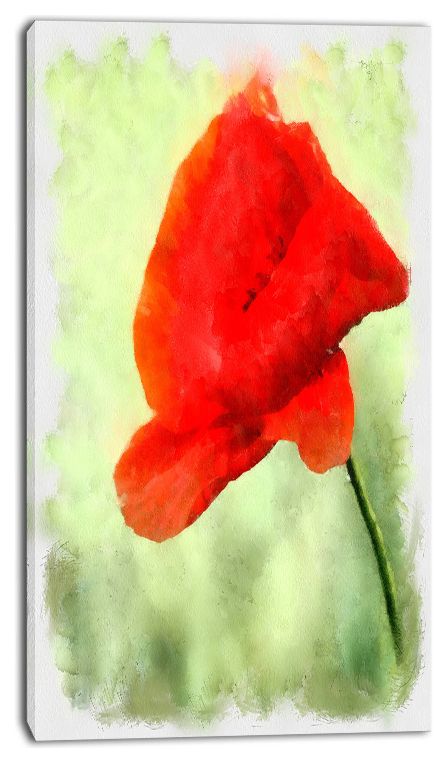 Big Red Poppy Flower Watercolor, Floral Canvas Art Print, 16"x32 ...