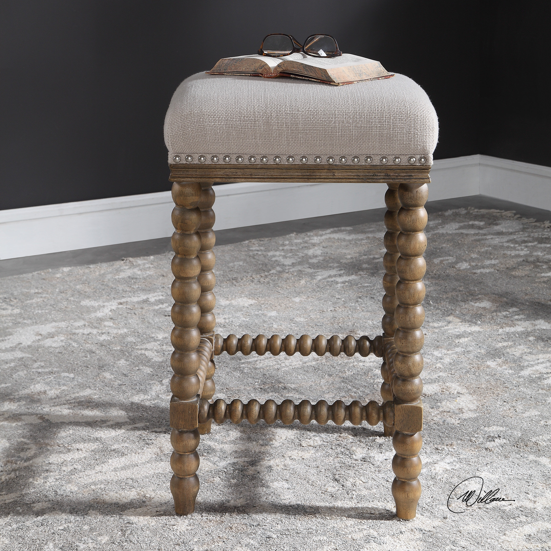 Luxe Retro Style Spindle Turned Leg Counter Stool | Plush Ivory Bar ...