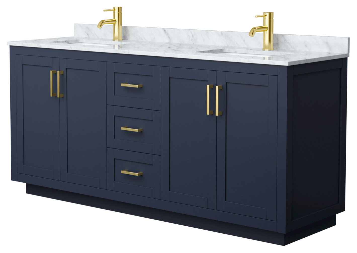 Miranda 72" Double Vanity, Dark Blue, Top, Square Sinks, Brushed Gold ...