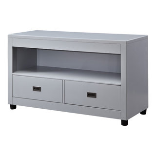 Wooden Console Cabinet With 2 Drawers and Open Shelf, Gray and Black ...