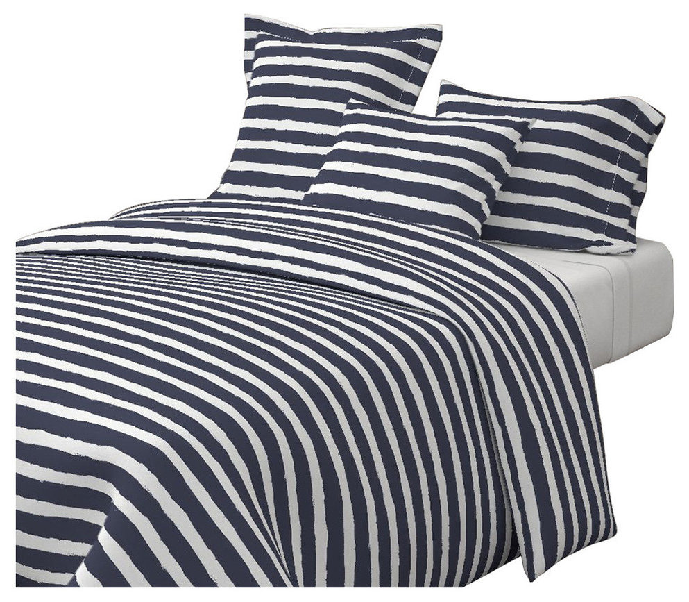 Thick Stripe Navy Navy Cotton Duvet Cover, King - Contemporary - Duvet ...