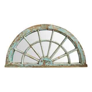 Consigned Blue Window Transom Arch Mirror - Farmhouse - Wall Mirrors ...