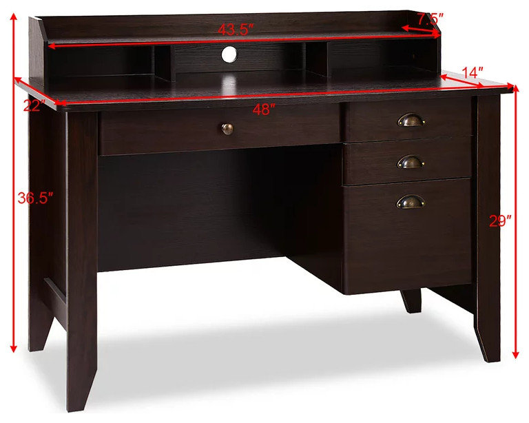 Traditional Desk, Spacious Top With Raised Shelf & Cable Management ...