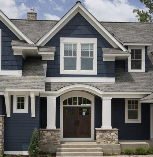 Navy house painted brick with hearty board, lap siding advice