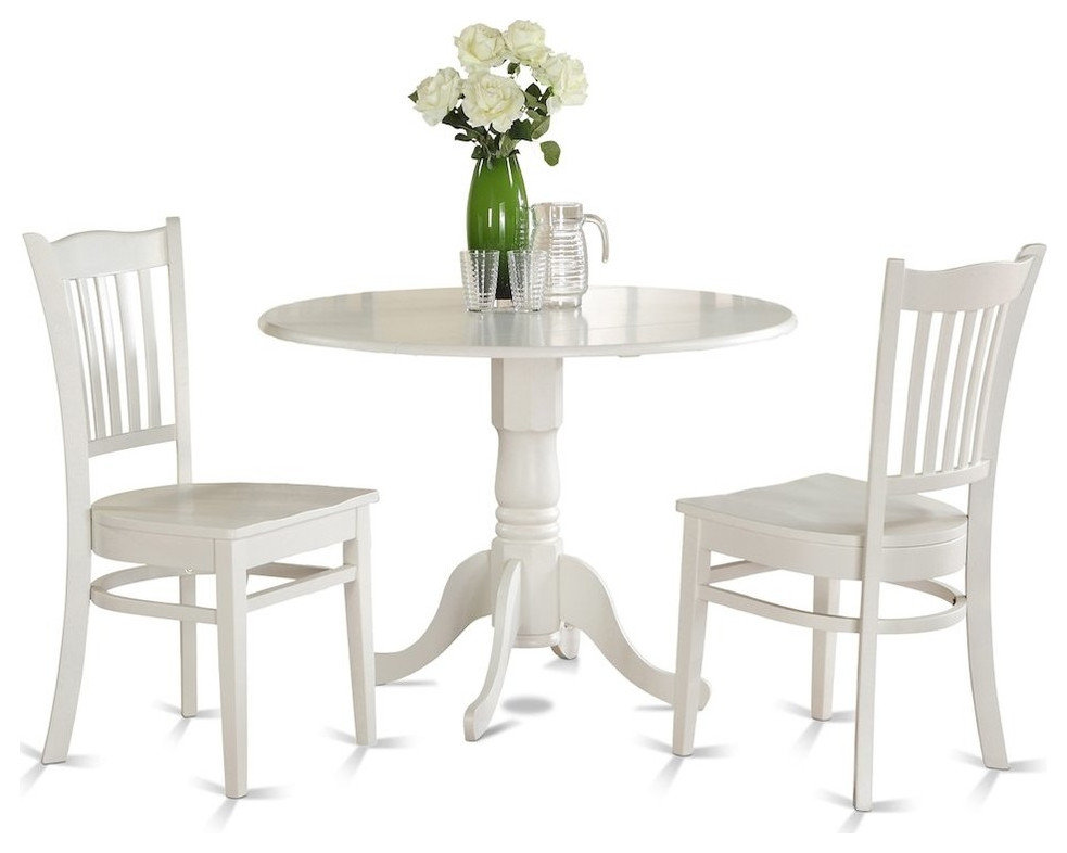 3-Piece Small Kitchen Table Set, Table and 2 Chairs, Linen White ...