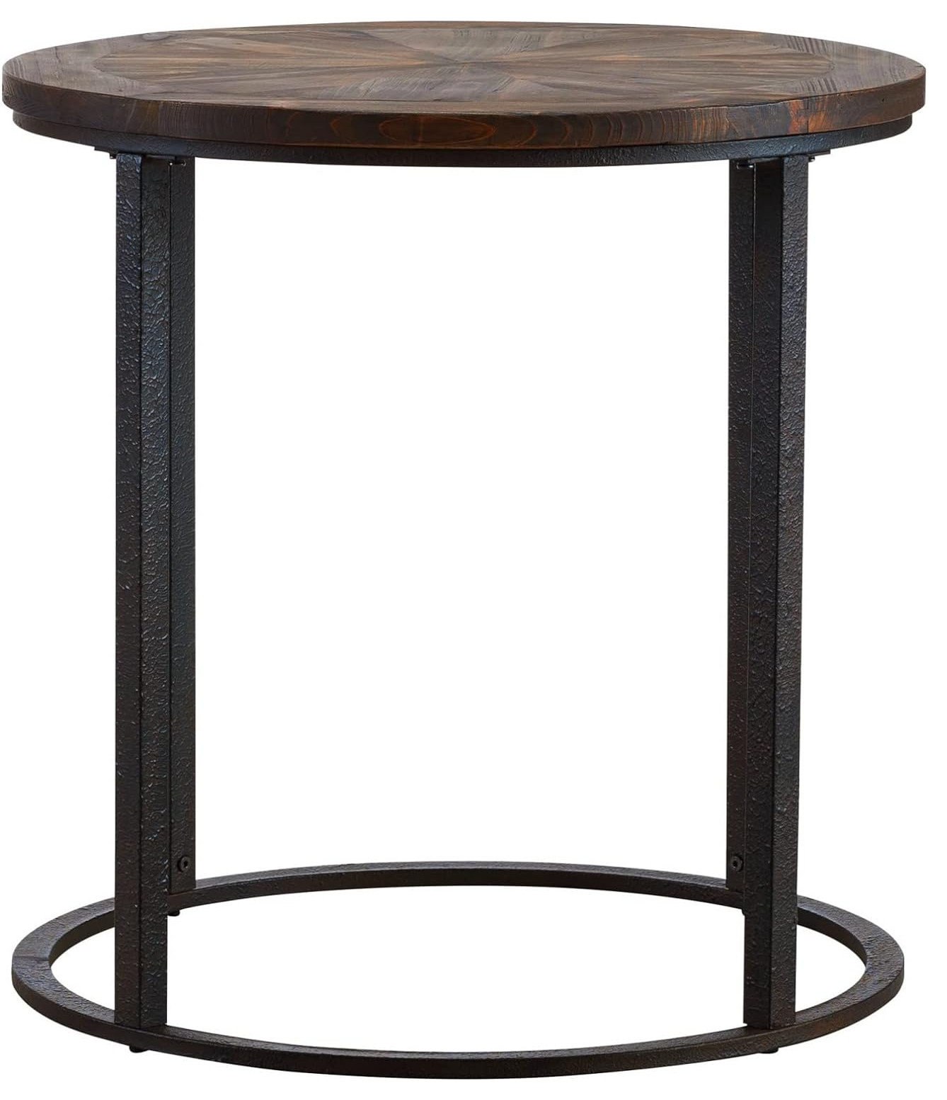 Rustic End Table, Open Metal Frame With Round Reclaimed Wood Top, Black ...