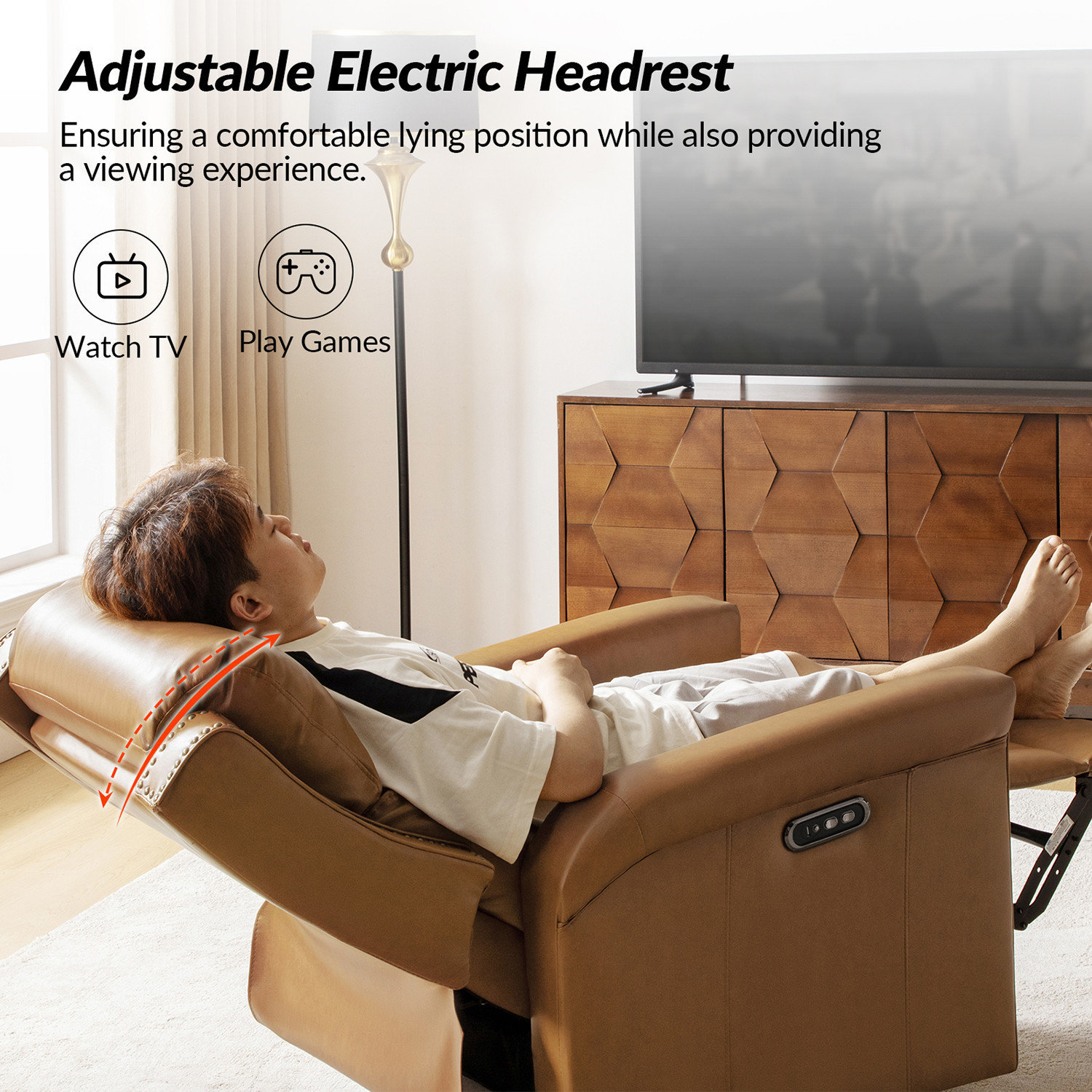 Swivel and Rocker Power Recliner With Motorized Headrest - Transitional ...