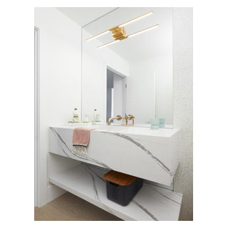 White & Grey Quartz Floating Vanity with Open Storage - Modern ...
