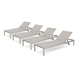 Afuera Living Modern Outdoor Mesh Chaise Lounge in Gray (Set of 4 ...